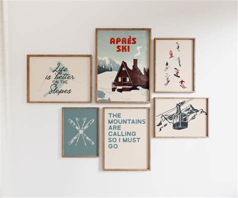 Ski Poster Gallery Wall Set Set Of 6 Printable Wall Art Etsy Ski