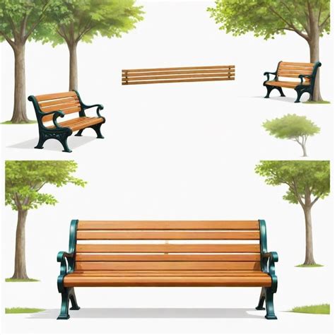Park Bench Cartoon Vector Set White Background Isolated Premium Ai