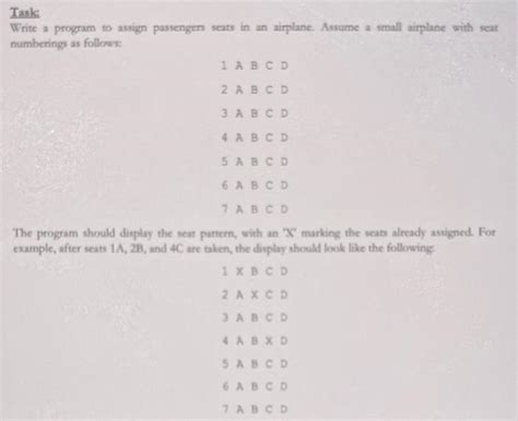 Solved Task Write A Program To Assign Passengers Seats In An