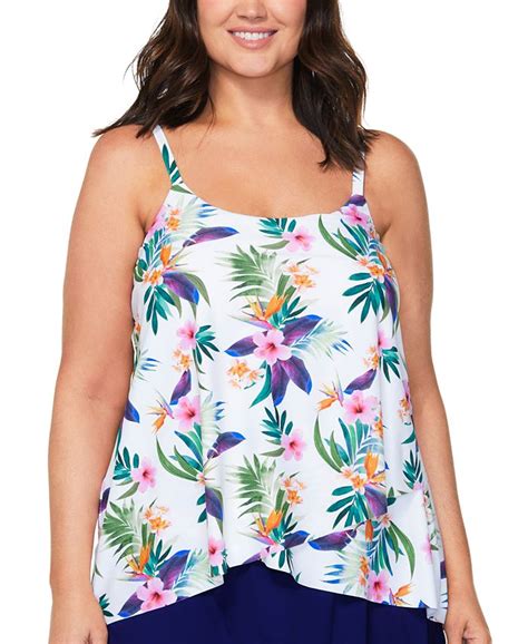 Island Escape Plus Size Cape Town Tropical Print Tankini Top Created