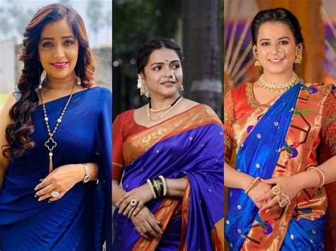 Navratri Blue Color कुणाची नऊवारी तरी कुणाची पैठणी अभिनेत्रींच्या वेधलं लक्ष सहावा फोटो आहे