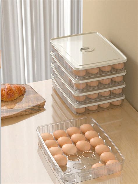 1pc Egg Storage Box With Lid This Rectangular Egg Box Is Multi Layer