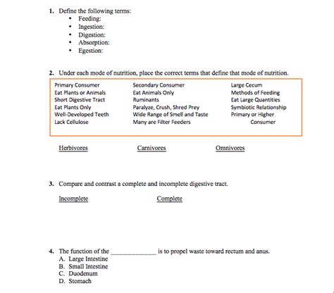 Solved 1 Define The Following Terms Feeding Ingestion