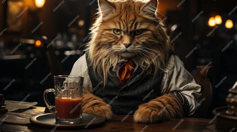 Premium Ai Image A Cat Sitting At The Table The Cat Looks Like A