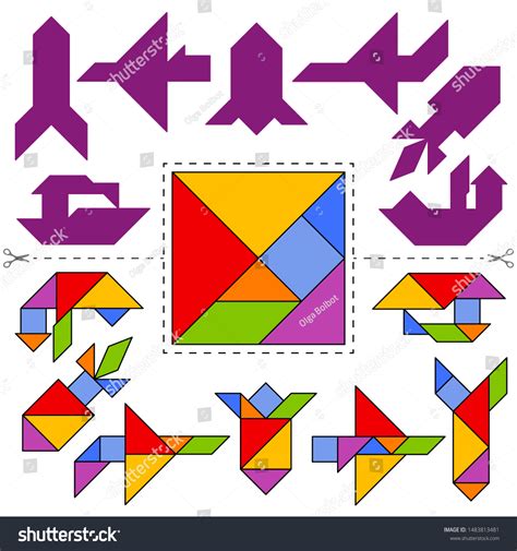 Set Vector Tangram Puzzles Geometric Puzzle Vector De Stock Libre De