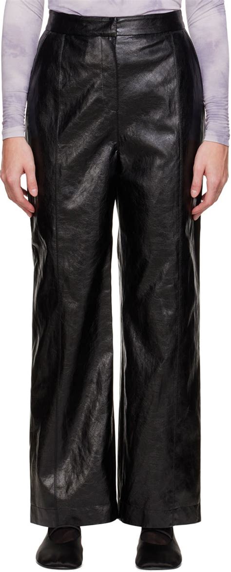 LVIR Black Grained Faux Leather Pants LVIR