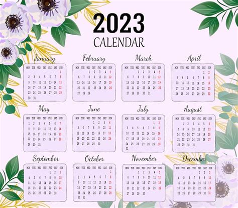 Modelo De Calendário De Flores De Ano Novo 2023 Vetor Premium