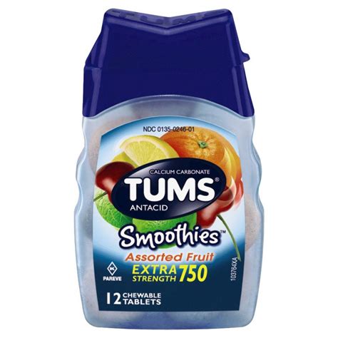 Tums Extra Strength Antacid Smoothies Assorted Fruit Chewable Tablet