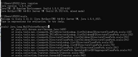 安装scala之后，命令行中输入scala报错nullpointexceptionscala运行报错