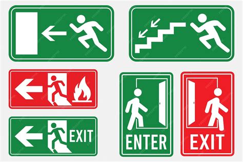 Premium Vector Set Of Safety Signs Exit Sign Emergency Fire Exit Door