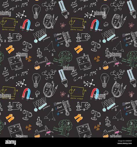 Physics And Sciense Seamless Pattern With Sketch Elements Hand Drawn Doodles Background Vector