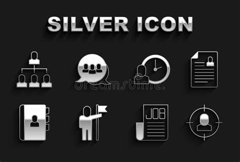 Set Man Holding Flag Resume Head Hunting Search Job Work Time Employee Hierarchy And