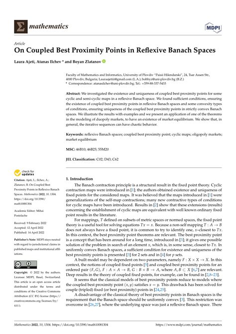 Pdf On Coupled Best Proximity Points In Reflexive Banach Spaces