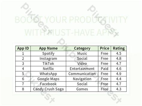 Maximize Your Efficiency With Essential Productivity Apps Excel Template Free Download Pikbest