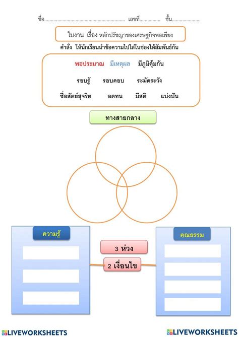 ใบงานวิชา หน้าที่พลเมื่อง Test 4 หลักปรัชญาเศรษฐกิจพอเพียง Online Exercise For Live Worksheets