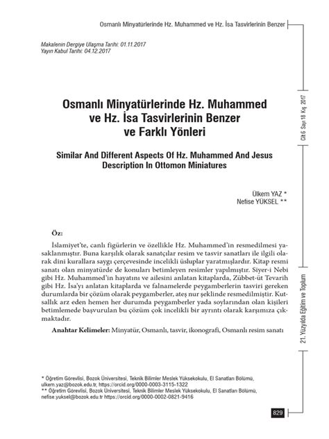 Osmanl Minyat Rlerinde Hz Muhammed Ve Hz Sa Tasvirlerinin