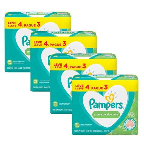Kit 4 Lenços Umedecidos Pampers Aroma De Aloe Vera 192 Unidades Lenço