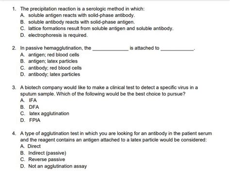 Solved 1 The Precipitation Reaction Is A Serologic Method