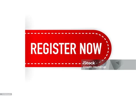 빨간색 레지스터는 이제 흰색 배경에 현대적인 스타일로 라벨 배너 프로모션 버튼을 클릭합니다 스티커 디자인 3차원 형태에 대한 스톡 벡터 아트 및 기타 이미지 Istock