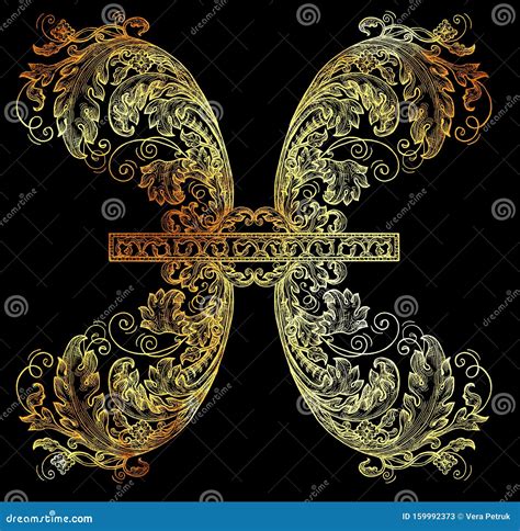 Golden Pisces Zodiac Sign On Black Background Stock Illustration
