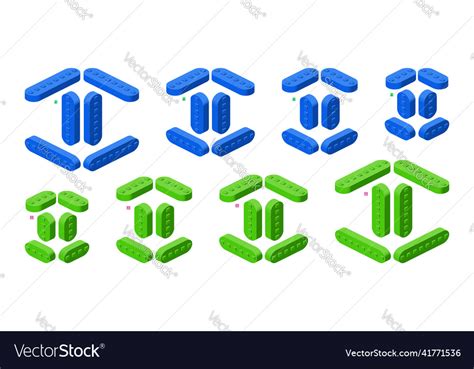 3d Set Of Colored Constructor Kit In Isometry Vector Image