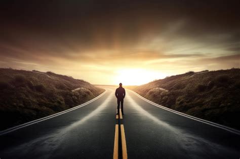 Premium Photo Person On The Winding Road To Success Amidst Blurred