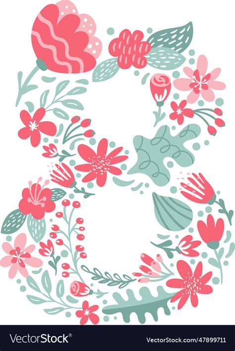 Hand Drawn Font Number 8 Eight With Flowers Vector Image