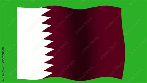 Qatari Flag Motion Loop Video Waving In The Wind Qatar Doha Flag On Green Screen Background