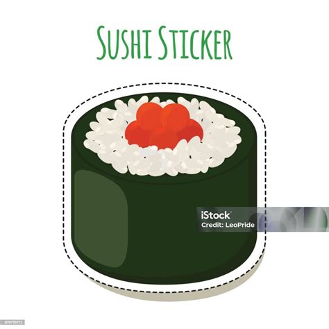 Stiker Sushi Makanan Asia Dengan Kaviar Nasi Label Ilustrasi Vektor