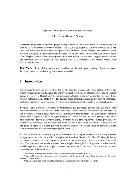 Pdf Dynamic Optimization For Reachability Problems