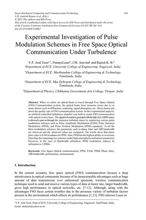 Pdf Experimental Investigation Of Pulse Modulation Schemes In Free Space Optical Communication