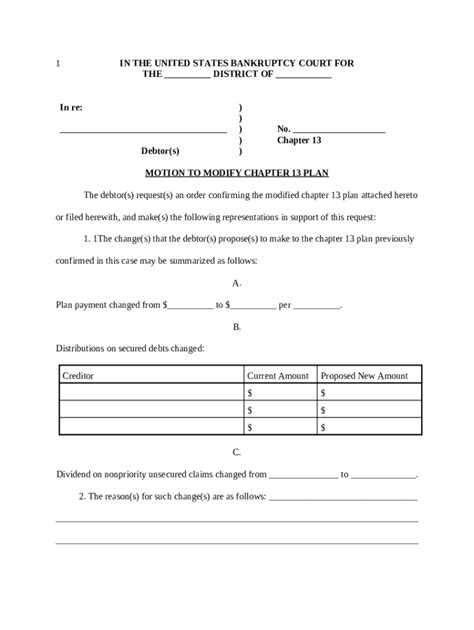 Motion To Modify Chapter 13 Plan Blank Fillable Template Fill Out