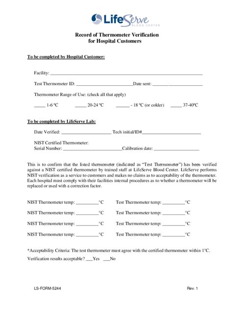Fillable Online Record Of Thermometer Verification For Hospital