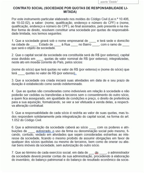 Modelo De Contrato Sociedade Por Quotas