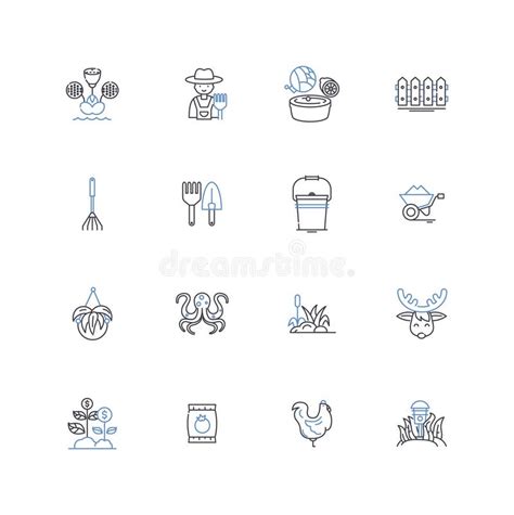 Farming Technology Line Icons Collection Precision Irrigation