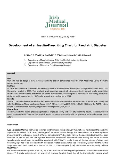 Pdf Development Of An Insulin Prescribing Chart For Paediatric Diabetes