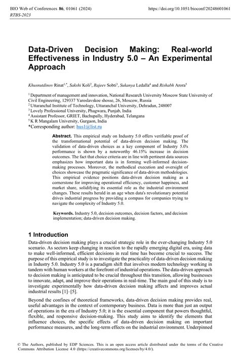 Pdf Data Driven Decision Making Real World Effectiveness In Industry 5 0 An Experimental