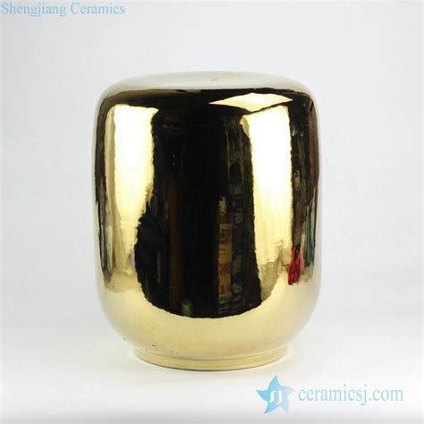 Rynq144 B Glossy Gold Mirror Glaze Ceramic Living Room Stool
