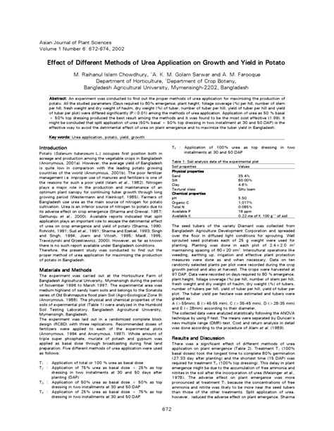 Pdf Effect Of Different Methods Of Urea Application On Growth And