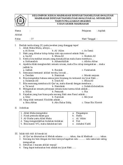 Soal Ulangan Mdta 2 Pdf
