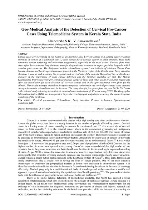 PDF Geo Medical Analysis Of The Detection Of Cervical Pre Cancer Cases Using Telemedicine