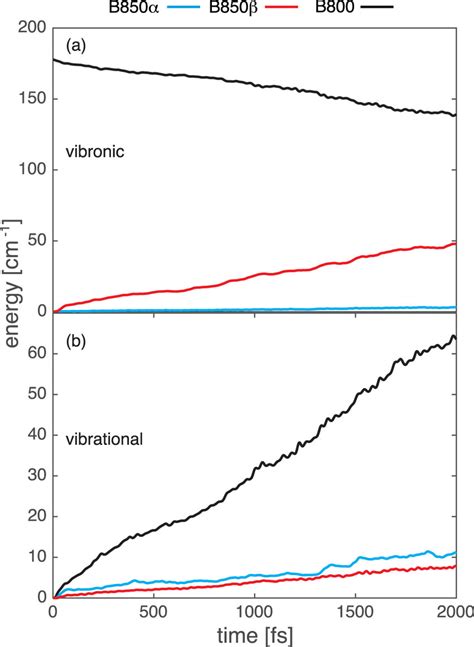 total vibronic a and vibrational b energy at the different monomers