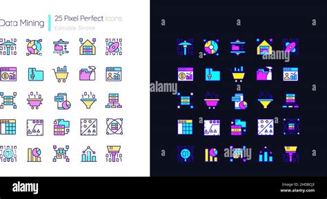 Data Mining Light And Dark Theme Rgb Color Pixel Perfect Icons Set Stock Vector Image And Art Alamy