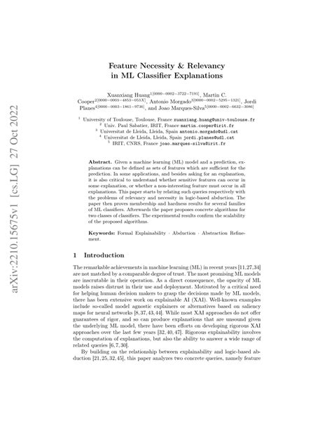 Pdf Feature Necessity And Relevancy In Ml Classifier Explanations