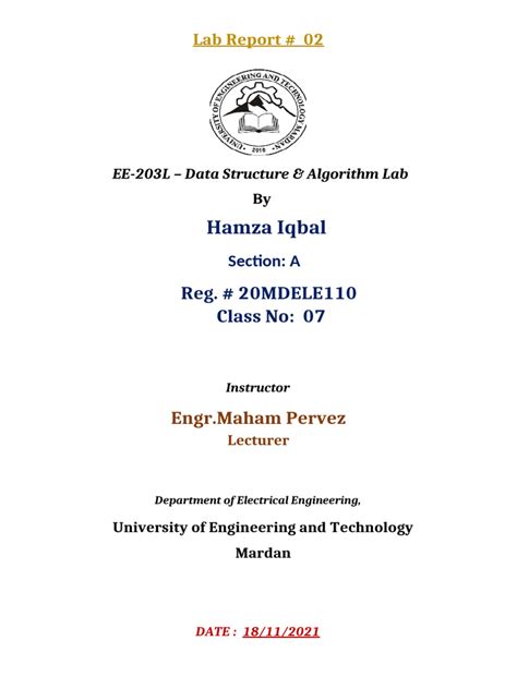 Dsa Lab02 20mdele110 Pdf Technology And Engineering