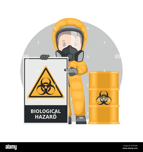Industrial Worker With Biohazard Sign Warning Barrel Biological