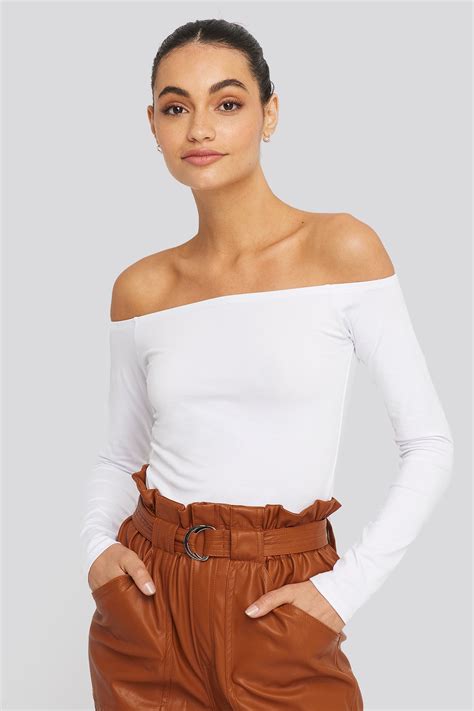 Long Sleeve Off Shoulder Top White Na Kd