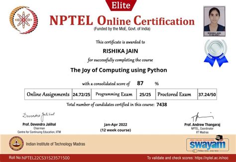 Rishika Jain On Linkedin Python Computing Nptel Certificateofachievement
