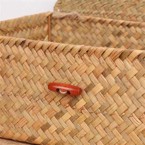 Trianu Wicker Shelf Baskets With Lid Handwoven Seagrass Basket For