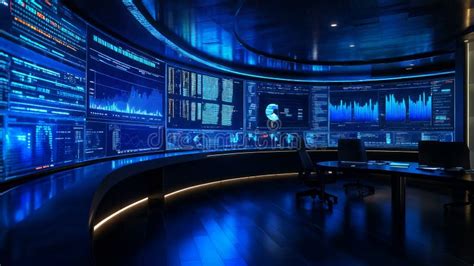 futuristic command center advanced technology displays data analytics